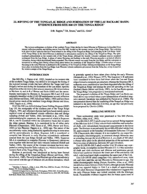 Pdf 22 Rifting Of The Tongalau Ridge And Formation Of The Lau