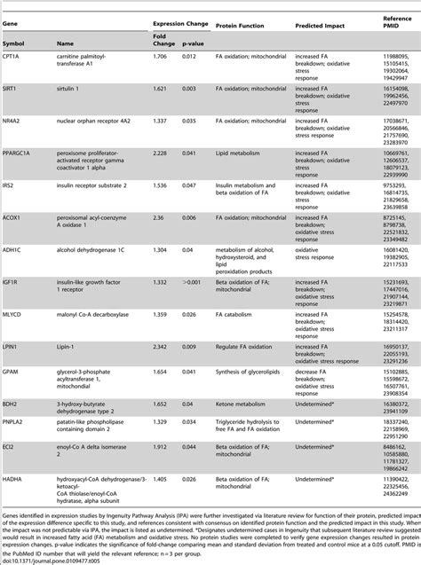 Oxidationβ Oxidation Of Fatty Acid Related Gene Expression In Mice
