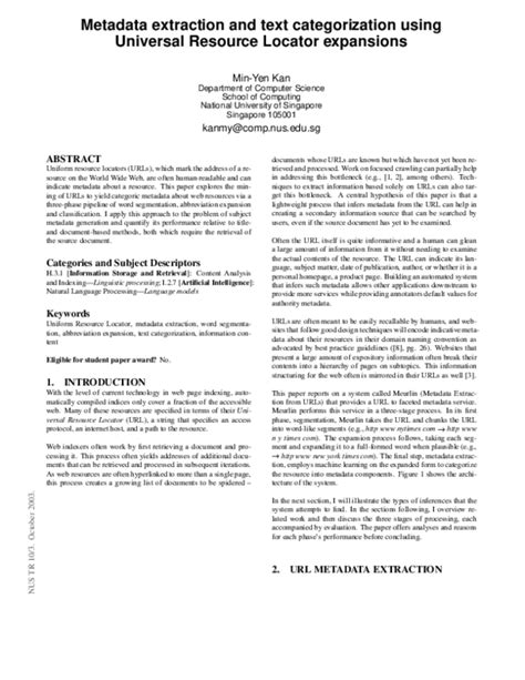 Pdf Metadata Extraction And Text Categorization Using Universal Resource Locator Expansions