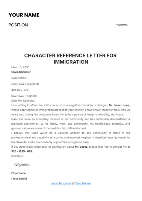 Free Character Reference Letter For Immigration Template To Edit Online