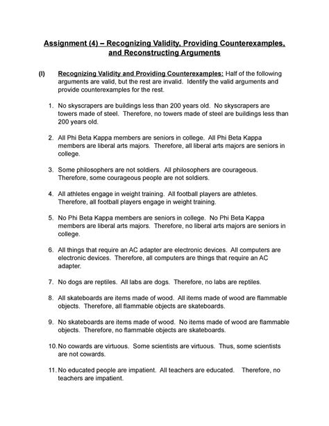 Assignment 4 Recognizing Validity Providing Counter Examples And