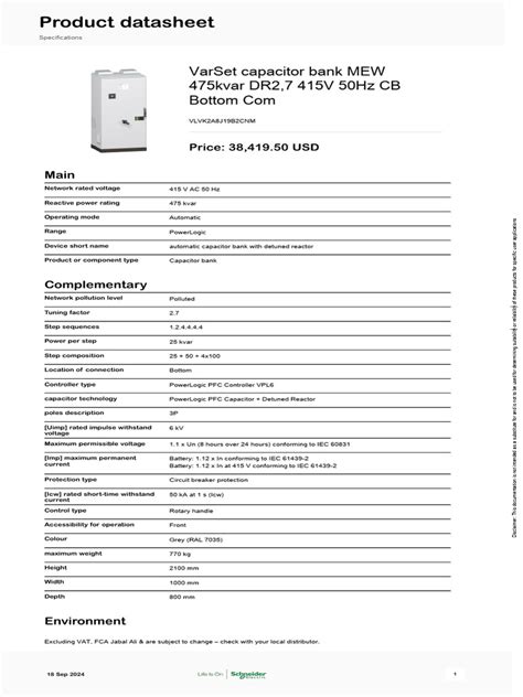 Schneider Electric Powerlogic Pfc Capacitor Banks Iec Vlvk2a8j19b2cnm Pdf Capacitor