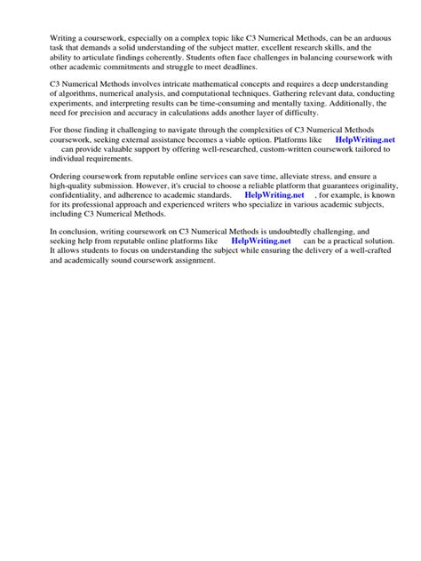 C3 Numerical Methods Coursework Example Pdf