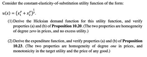 Solved Consider The Constant Elasticity Of Substitution