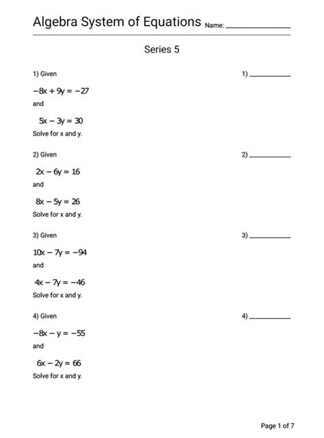 Algebra Systems Of Equations Worksheet Series 5 Geek Slop Online