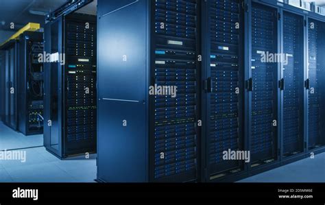 Shot Of Modern Data Center With Multiple Rows Of Operational Server Racks Modern High Tech