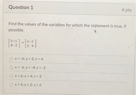 Solved Question 14 PtsFind The Values Of The Variables For Chegg Com