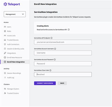 access requests with servicenow teleport