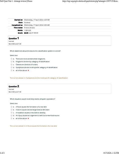 Self Quiz Unit 1 Self Quiz Unit Wednesday 17 April 2024 629 Am Finished Wednesday 17