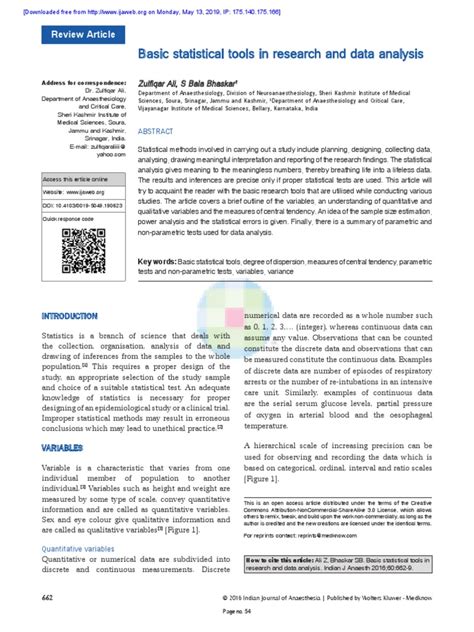 Basic Statistical Tools In Research And Data Analysis Pdf Statistical Hypothesis Testing P
