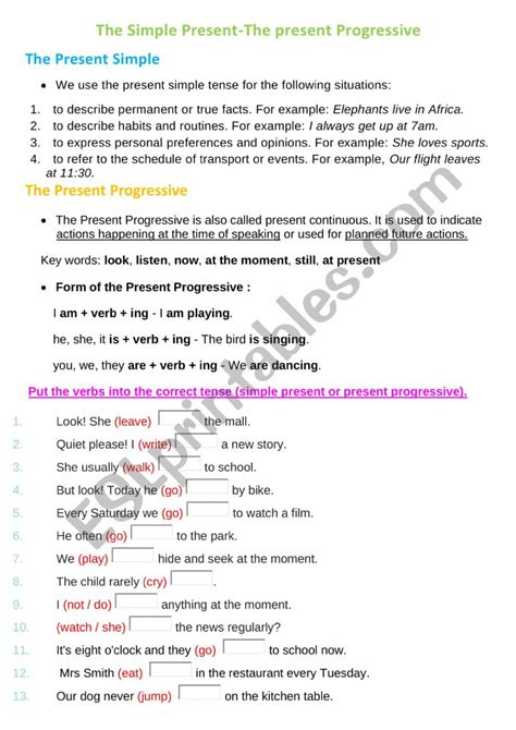 The Simple Present The Present Progressive Esl Worksheet By Sonia Salem