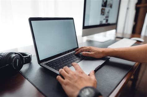 Hands Working On A Laptop Computer Stock Image Image Of Computer Notebook 272845843