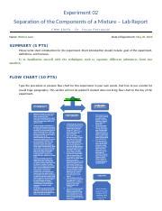 Experiment Separation Of Mixture Components Lab Report Course Hero