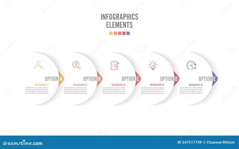 Five Paper White Overlapping Arrows Placed In Horizontal Row Concept Of 5 Successive For