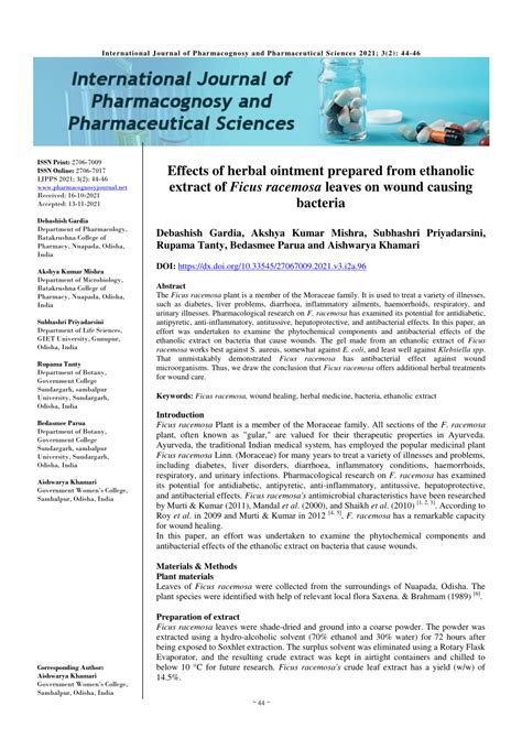 Pdf Effects Of Herbal Ointment Prepared From Ethanolic Extract Of