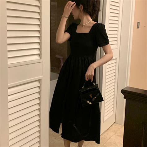 마쉬옐로우 여름신상원피스데이트룩 스퀘어 넥 퍼프 반팔 슬릿 A라인 슬림 롱 원피스 캠퍼스룩 여행룩 소풍룩 오피스룩 하객룩