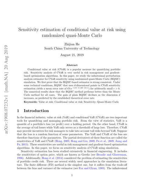 Pdf Sensitivity Estimation Of Conditional Value At Risk Using