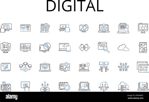 Digital Line Icons Collection Online Electronic Virtual Cyber Technological Automated