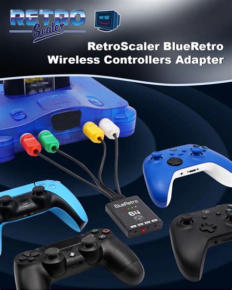 Blueretro Wireless Game Controller Adapter For Nintendo 64 Four Player Retroscaler Game Store