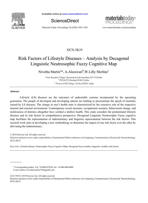 Pdf Risk Factors Of Lifestyle Diseases Analysis By Decagonal Linguistic Neutrosophic Fuzzy