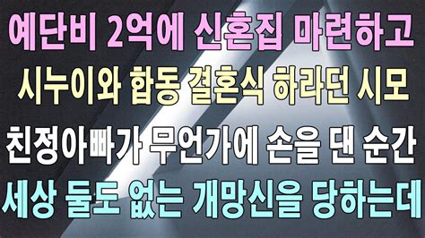사이다 사연 예단 2억으로 신혼집을 마련하고 시누이와 합동 결혼식을 하라고 했던 시어머니가 친정아빠가 무언가를 시작하자