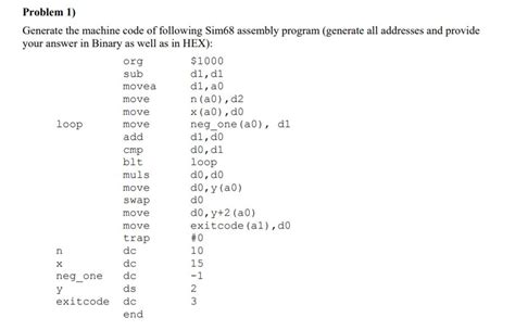 Solved Problem 1 Generate The Machine Code Of Following