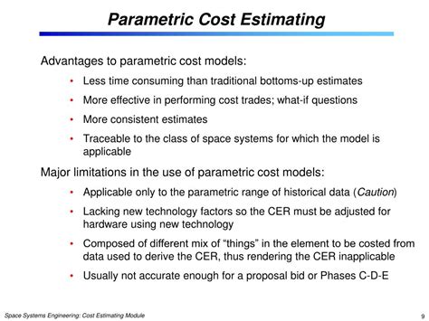 Ppt Cost Estimating Module Space Systems Engineering Version 1 0 Powerpoint Presentation Id