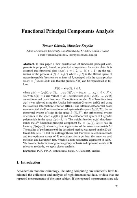 Pdf Functional Principal Components Analysis
