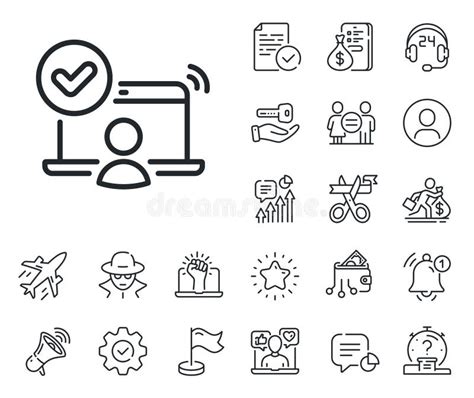 Confirmed Online Access Line Icon Approved Notebook Sign Salaryman Gender Equality And Alert