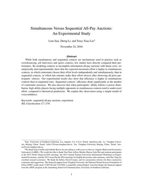 Pdf Simultaneous Versus Sequential All Pay Auctions An Experimental