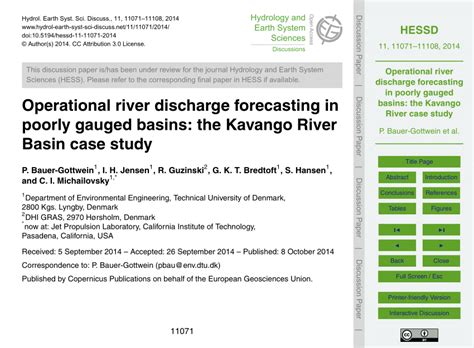 Pdf Operational River Discharge Forecasting In Poorly Gauged Basins The Kavango River Basin