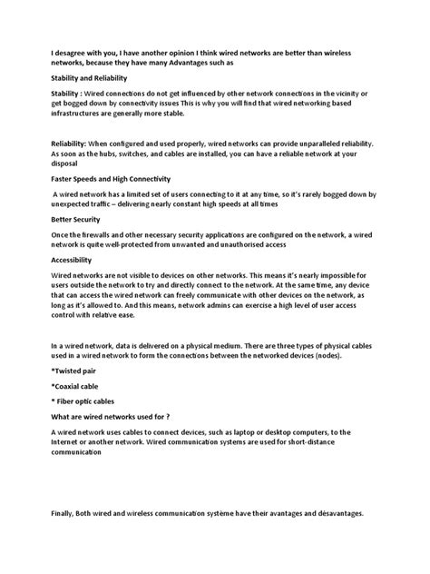 Advantages Of Wired Networks Pdf Computer Network Transmission Medium