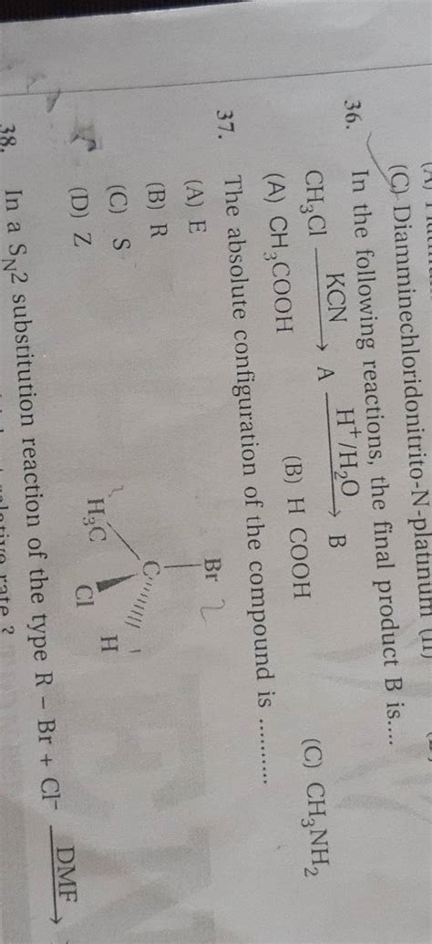 In the following reactions, the final product B is.... CH3 Cl KCN A H+/H2..