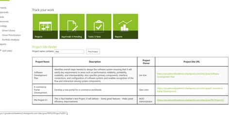 Projectonline Projectserver Project Site Finder Javascript Jquery Office365 Sharepoint