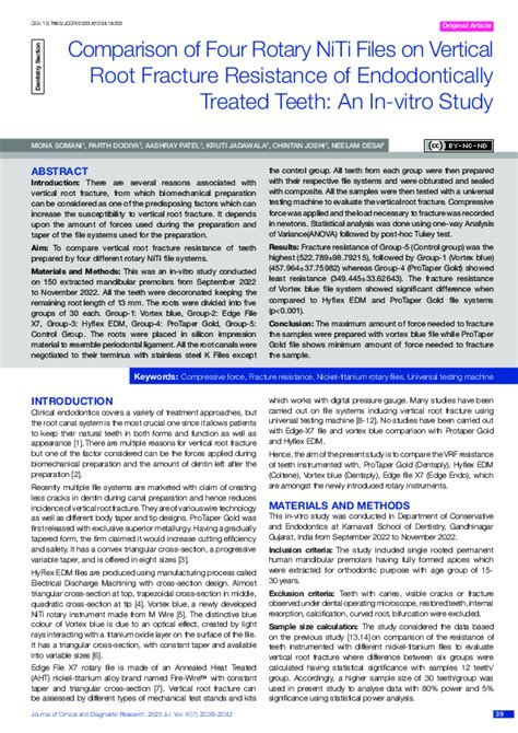 Pdf Comparison Of Four Rotary Niti Files On Vertical Root Fracture