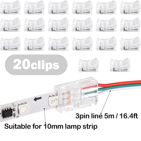 20 Conectores De Luz Led De 3 Pines Tira A Cable Conector Rápido