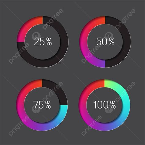 Circle Loading Progress Bars Dark Version Web Percentage Object Vector