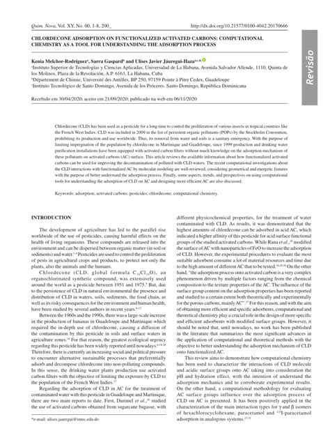 Pdf Chlordecone Adsorption On Functionalized Activated Carbons