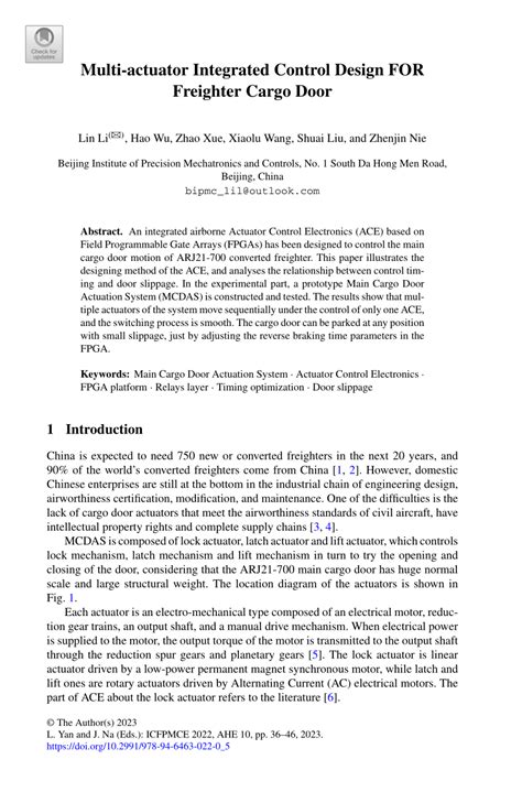 Pdf Multi Actuator Integrated Control Design For Freighter Cargo Door