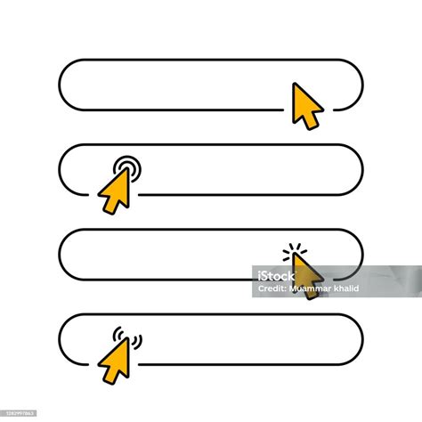 다양한 화살표 포인터 커서가 있는 라인 스타일 디자인의 빈 단추 제출을 클릭합니다 구매에 대한 스톡 벡터 아트 및 기타 이미지 구매 긴급 개념 노랑 Istock