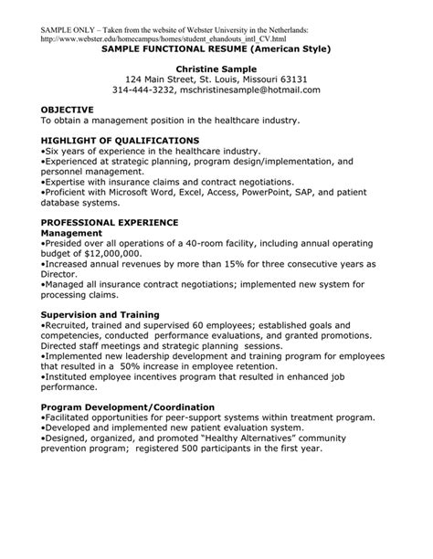 SAMPLE FUNCTIONAL RESUME American Style In Word And Pdf Formats