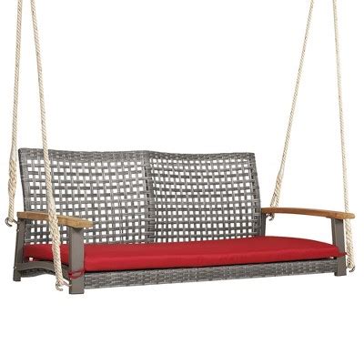 Costway 2 Person Patio Wicker Hanging Swing Chair Loveseat Cushion