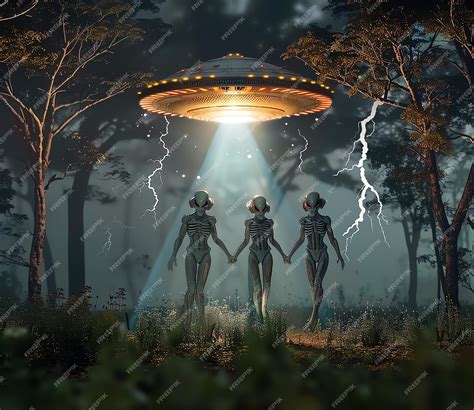 Premium Photo Two Alien Alien Figures Are Holding Hands In A Forest