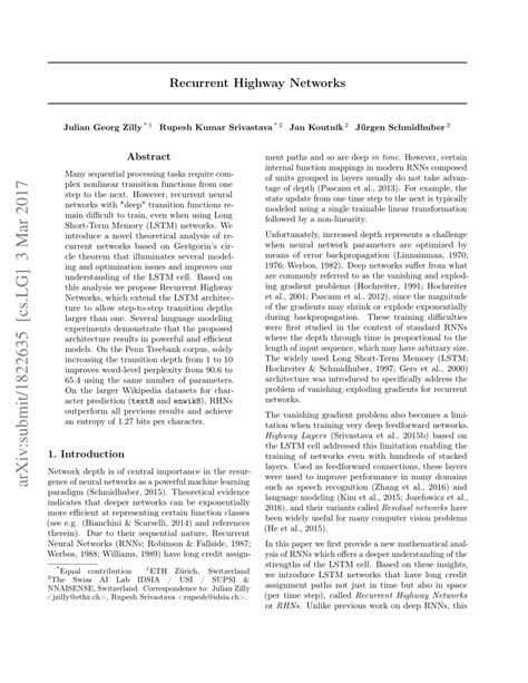 Pdf Recurrent Highway Networks