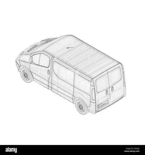 Van Wireframe From Black Lines Isolated On White Background Isometric View 3d Vector
