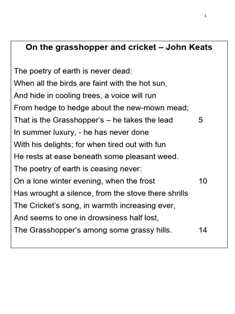 On The Grasshopper And Cricket Notes Pdf Poetry Sonnets