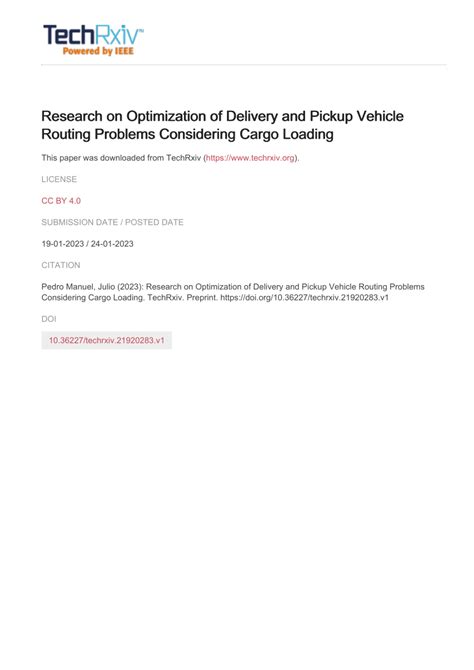 Pdf Research On Optimization Of Delivery And Pickup Vehicle Routing