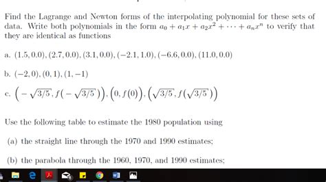 solved find the lagrange and newton forms of the