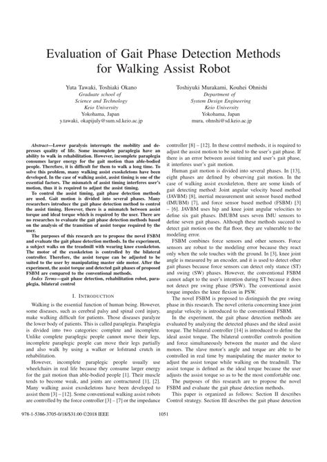 Pdf Evaluation Of Gait Phase Detection Methods For Walking Assist Robot