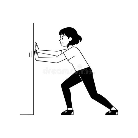 Woman Pushing Against Wall Exercise For Strength And Fitness Vector